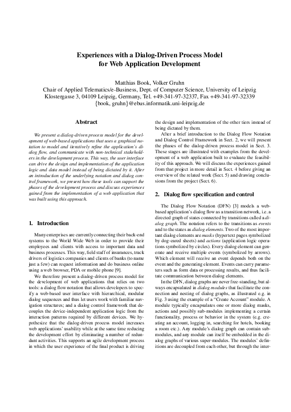 (PDF) Experiences with a dialog-driven process model for web application development | Volker ...
