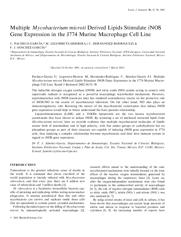 (PDF) Multiple Mycobacterium microti Derived Lipids Stimulate iNOS Gene ...