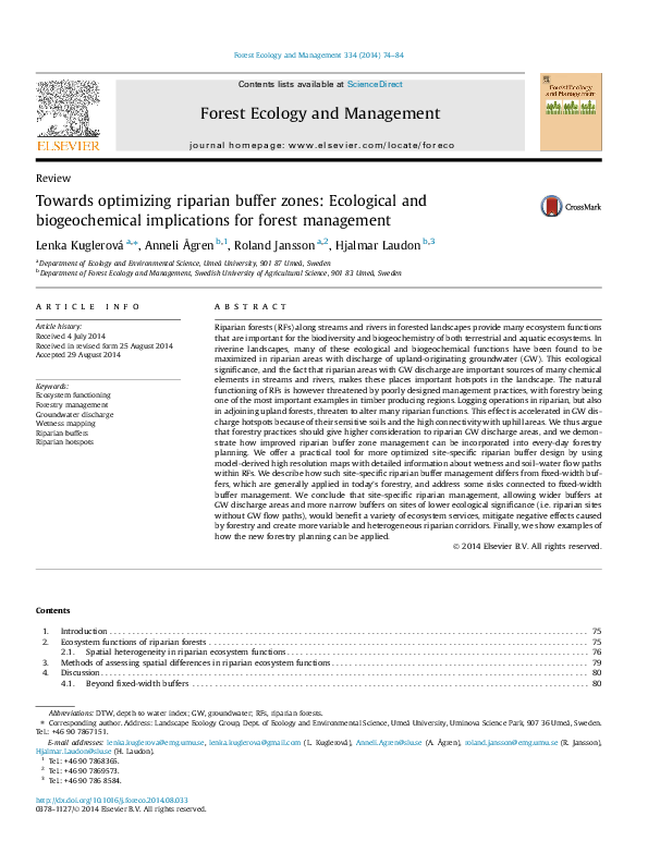 (PDF) Towards optimizing riparian buffer zones: Ecological and biogeochemical implications for ...