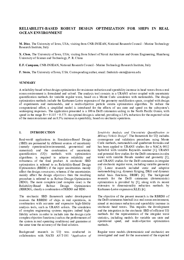 Pdf Reliability Based Robust Design Optimization For Ships In Real Ocean Environment Matteo