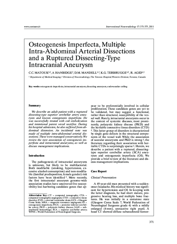 (PDF) Osteogenesis imperfecta, multiple intra-abdominal arterial ...