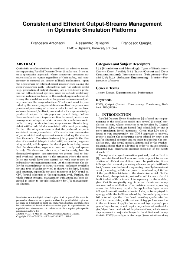 (PDF) Consistent and efficient output-streams management in optimistic simulation platforms