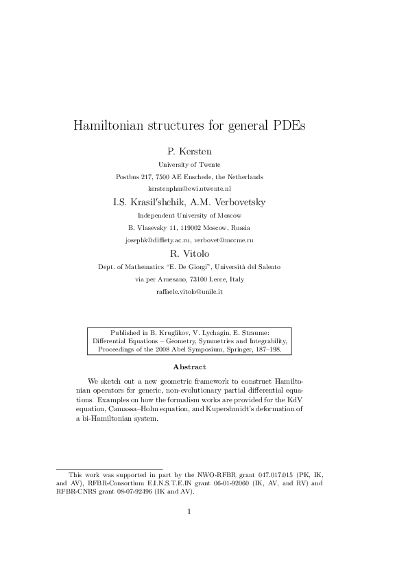 (PDF) Hamiltonian Structures for General PDEs