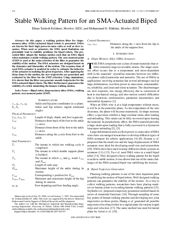 (PDF) Stable Walking Pattern for an SMA-Actuated Biped