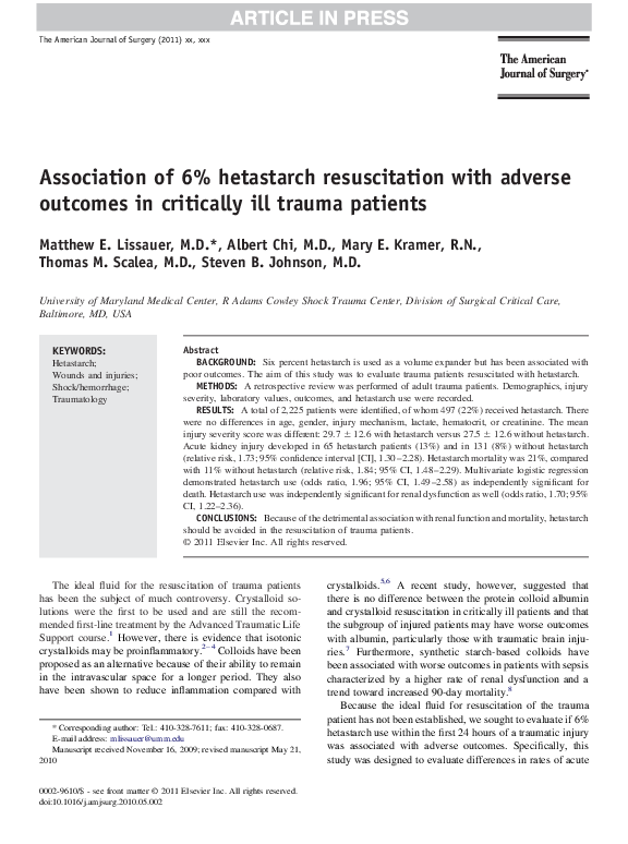 (PDF) Association of 6% hetastarch resuscitation with adverse outcomes ...
