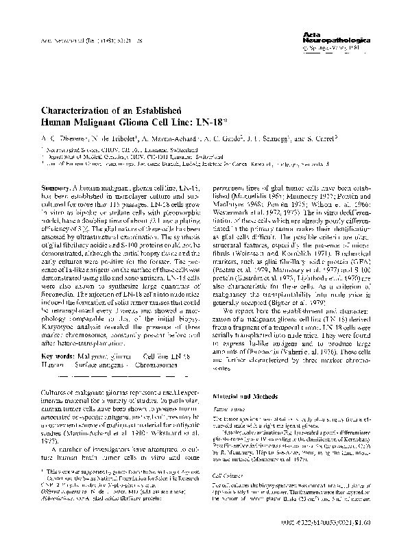 (PDF) Characterization of an established human malignant glioma cell ...