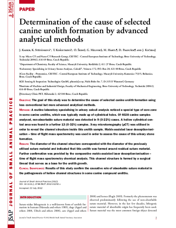 (PDF) Determination of the cause of selected canine urolith formation ...