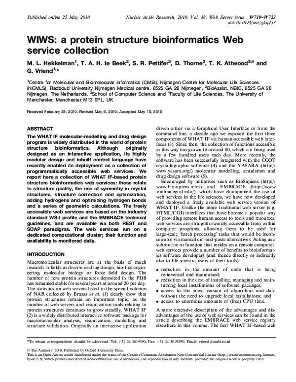 (PDF) WIWS: a protein structure bioinformatics Web service collection