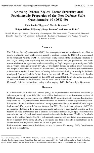 (PDF) Assessing defense styles: Factor structure and psychometric ...