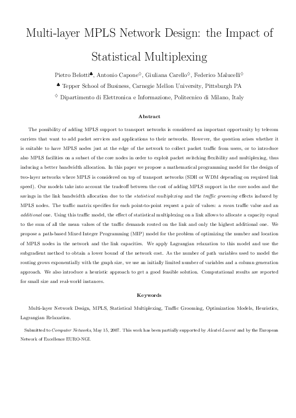 Pdf Multi Layer Mpls Network Design The Impact Of Statistical Multiplexing