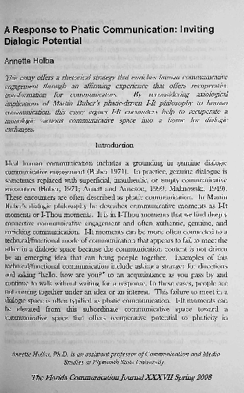 (PDF) A Response to Phatic Communication: Inviting Dialogic Potential