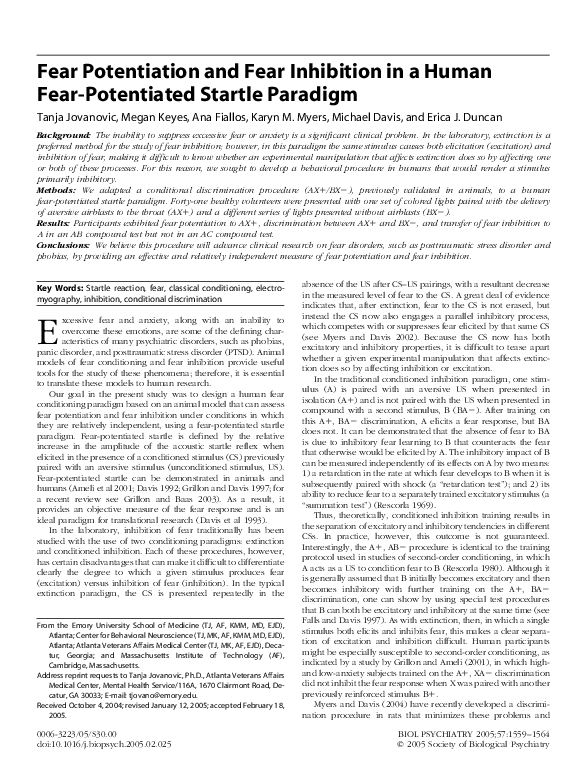 (PDF) Fear Potentiation and Fear Inhibition in a Human Fear-Potentiated ...
