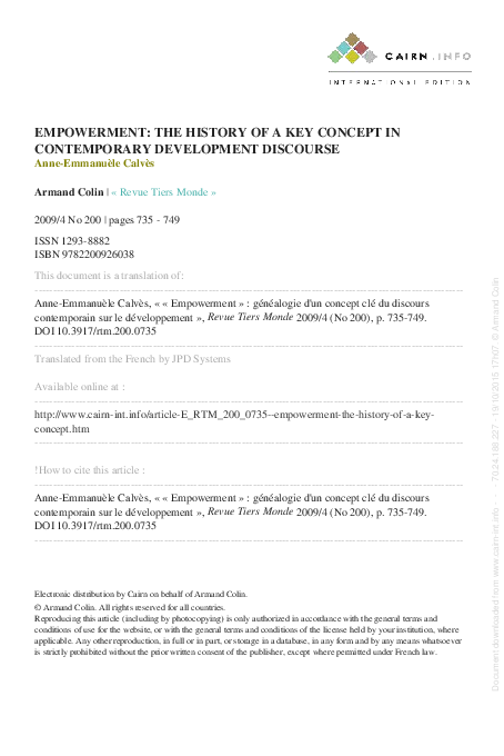 (PDF) Empowerment : the history of a key concept in the contemporary development discourse