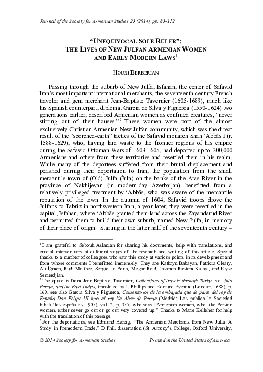 (PDF) “UNEQUIVOCAL SOLE RULER”: THE LIVES OF NEW JULFAN ARMENIAN WOMEN ...