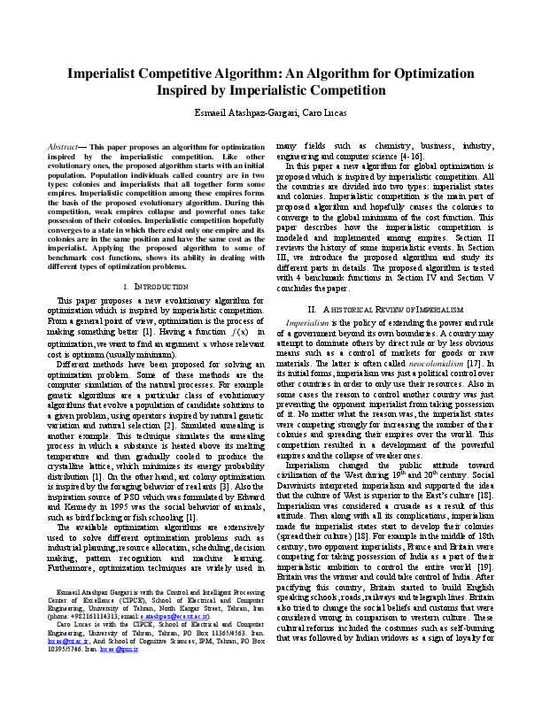 (PDF) Imperialist competitive algorithm: an algorithm for optimization ... (PDF) Imperialist competitive algorithm: an algorithm for optimization ...