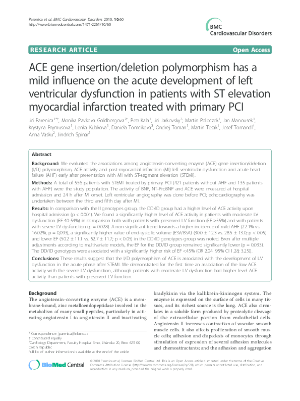 (PDF) ACE gene insertion/deletion polymorphism has a mild influence on the acute development of ...