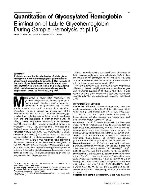 (PDF) Quantitation of glycosylated hemoglobin. Elimination of labile ...