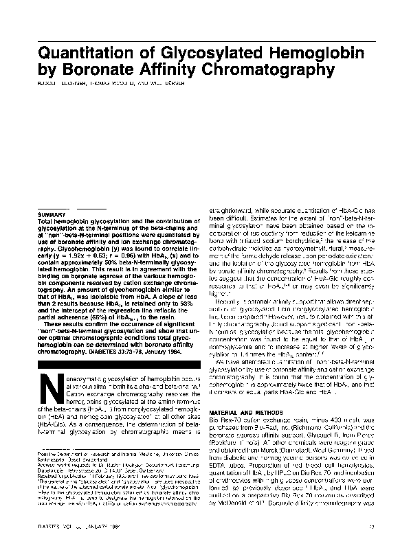 (PDF) Quantitation of glycosylated hemoglobin by boronate affinity ...