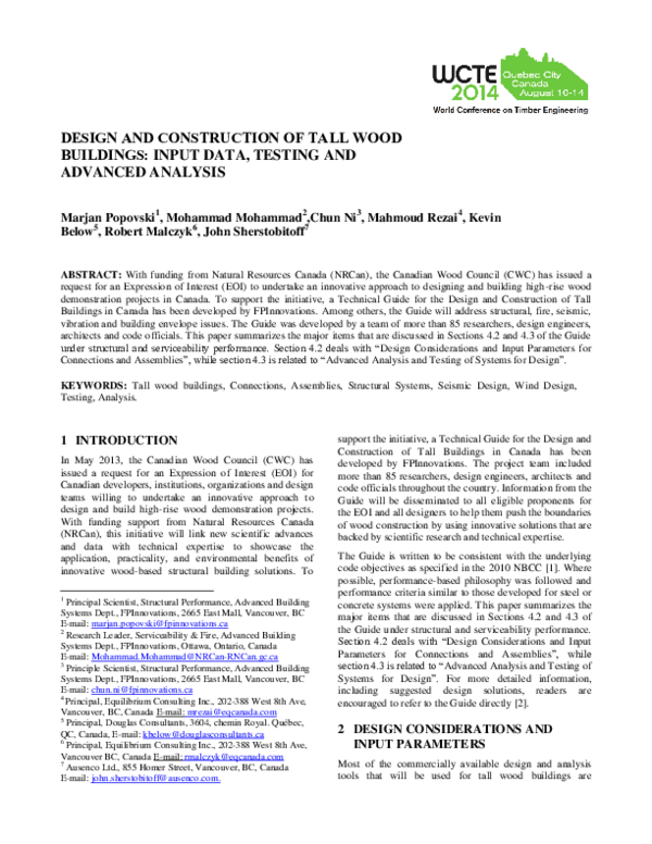 (PDF) DESIGN AND CONSTRUCTION OF TALL WOOD BUILDINGS: INPUT DATA ...