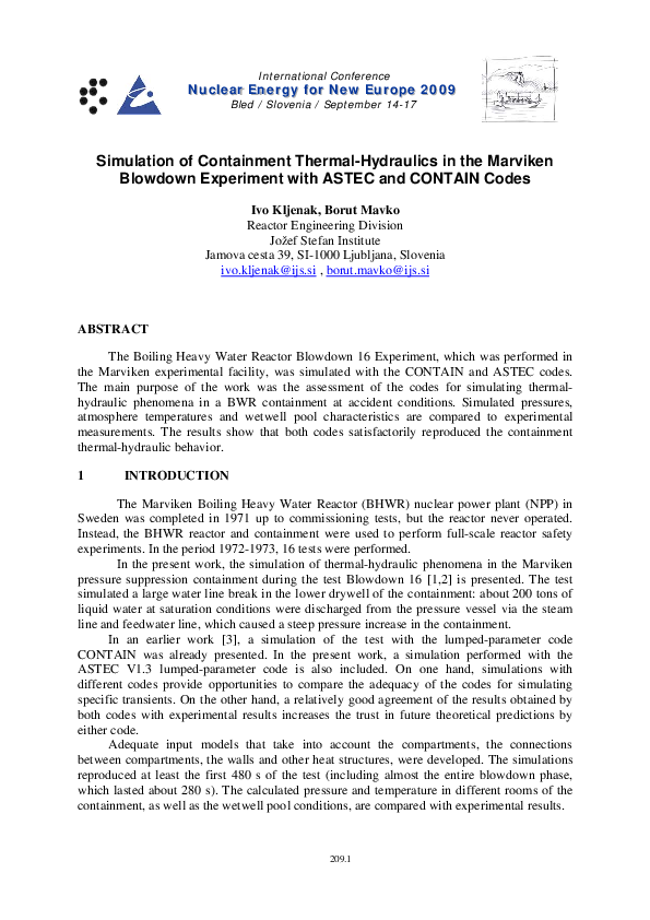 (PDF) Simulation of containment thermal-hydraulics in the Marviken Blowdown 16 experiment with ...