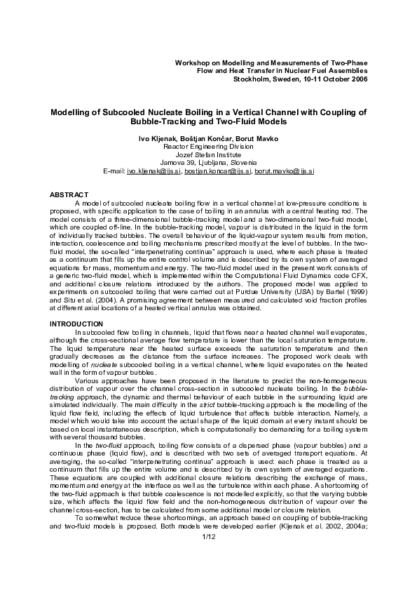 (PDF) Modelling of Subcooled Nucleate Boiling in a Vertical Channel with Coupling of Bubble ...