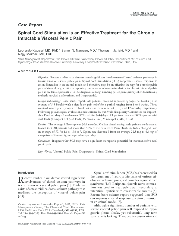 (PDF) Spinal Cord Stimulation Is an Effective Treatment for the Chronic ...