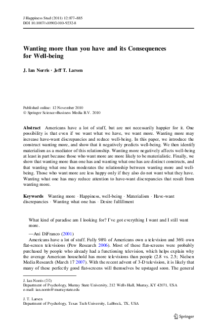 (PDF) Wanting more than you have and its consequences for well-being