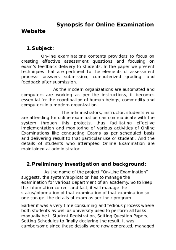 (DOC) Synopsis for Online Examination Website