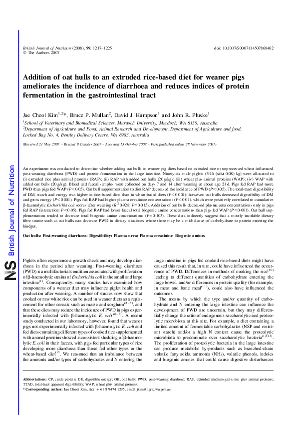 (PDF) Addition of oat hulls to an extruded rice-based diet for weaner ...