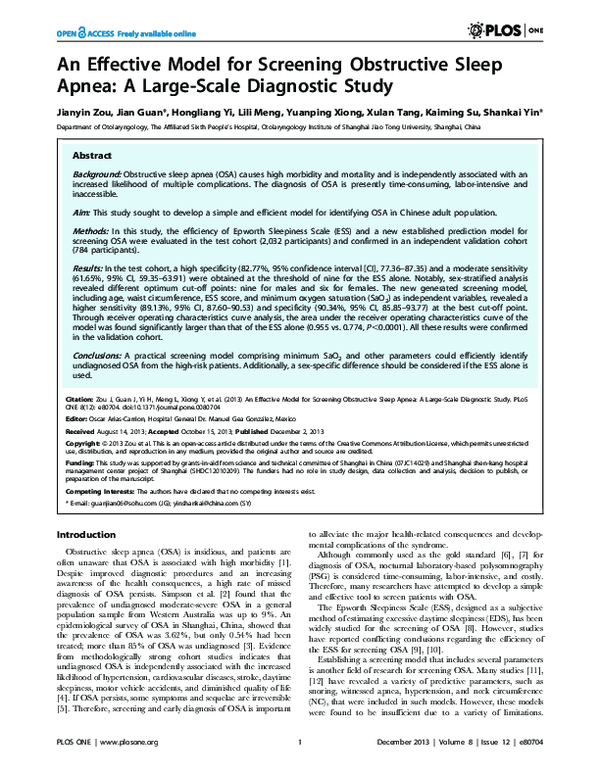 (PDF) An Effective Model for Screening Obstructive Sleep Apnea: A Large ...