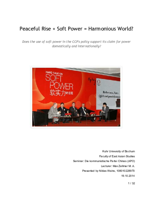 (PDF) Peaceful Rise + Soft Power = Harmonious World?