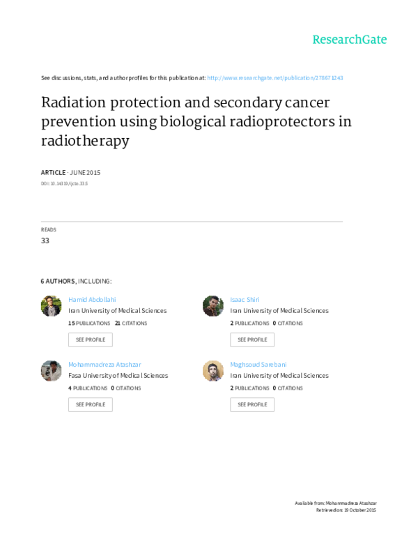 (PDF) Radiation protection and secondary cancer prevention using ...