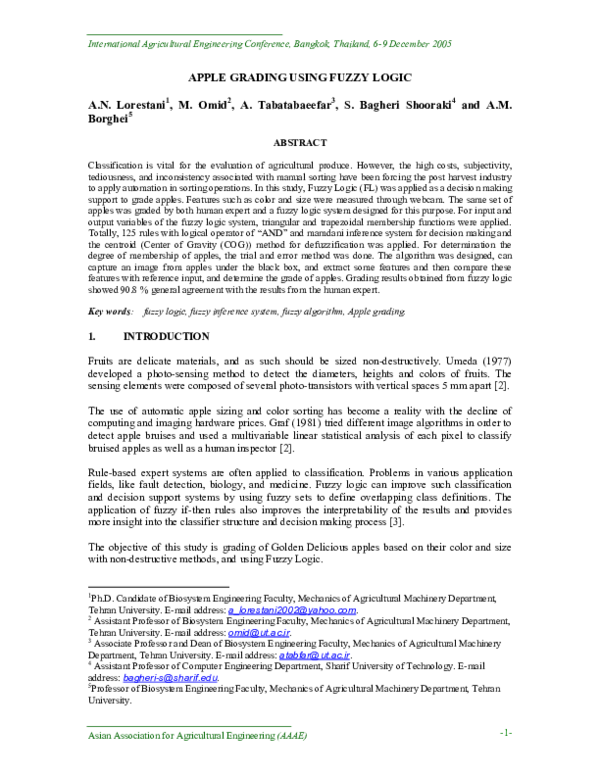 (PDF) Apple grading using fuzzy logic