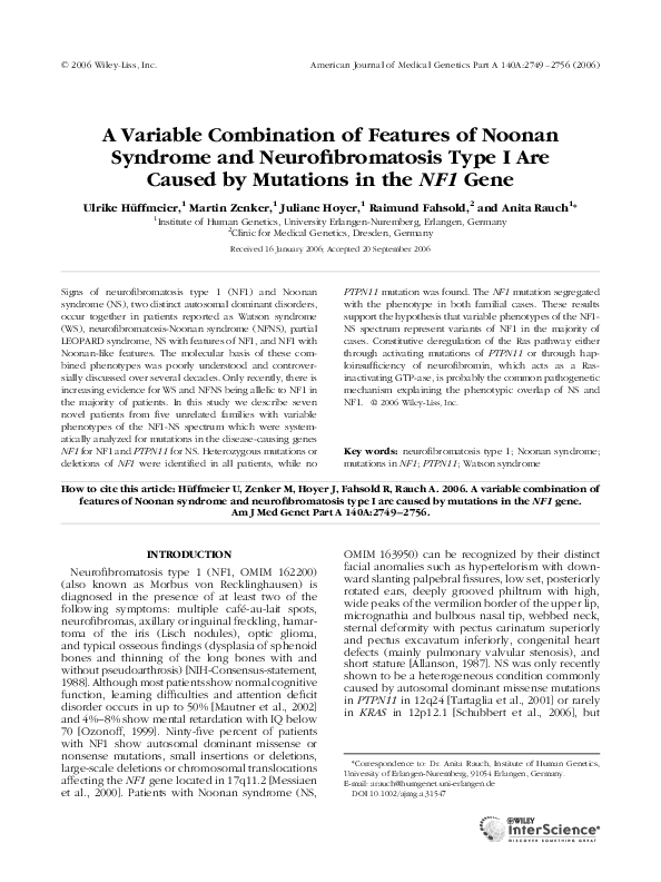 (PDF) A variable combination of features of Noonan syndrome and ...