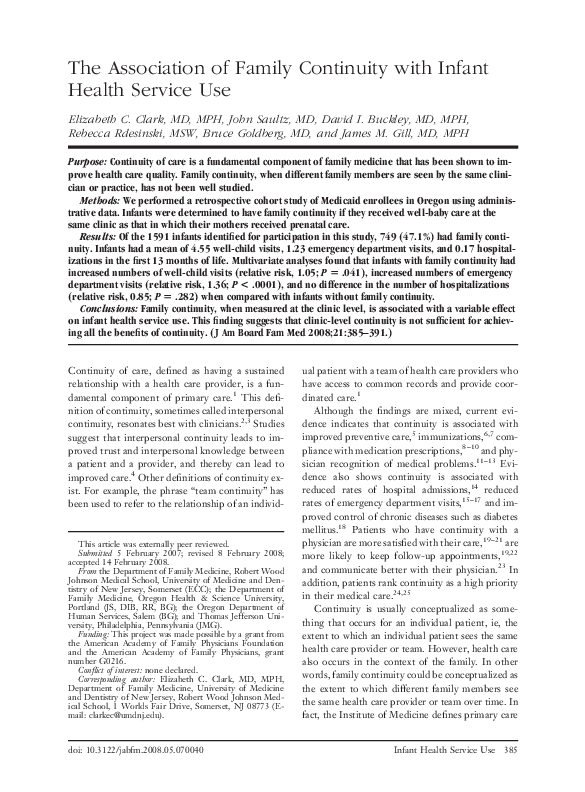 (PDF) The Association of Family Continuity with Infant Health Service Use