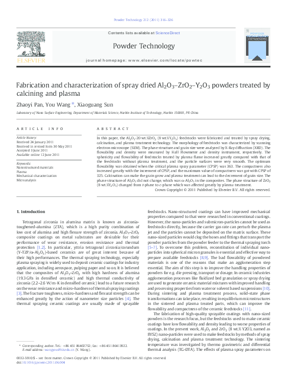 (PDF) Fabrication and characterization of spray dried Al2O3–ZrO2–Y2O3 ...