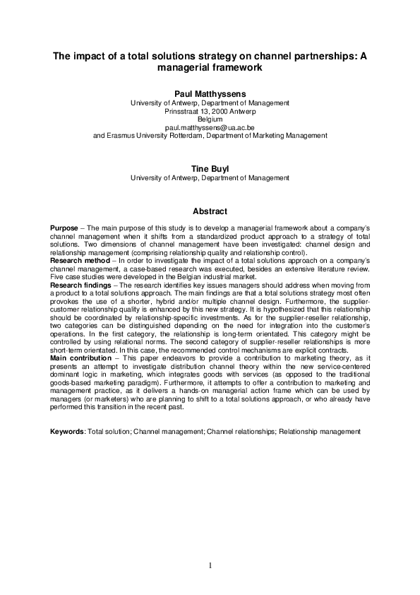 (PDF) The impact of a total solutions strategy on channel partnerships ...