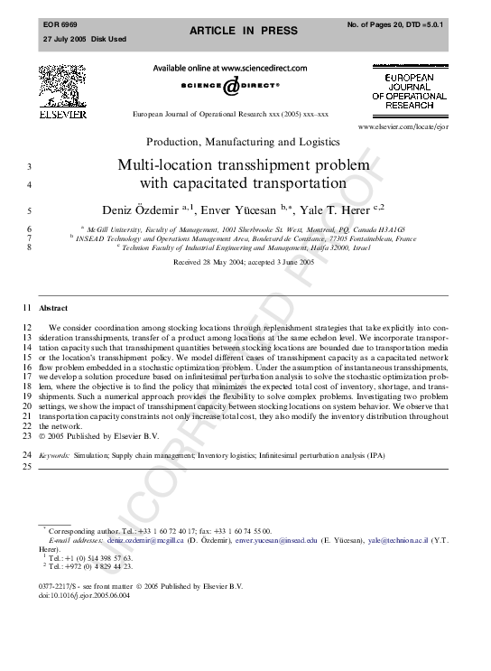 Pdf Multi Location Transshipment Problem With Capacitated Production