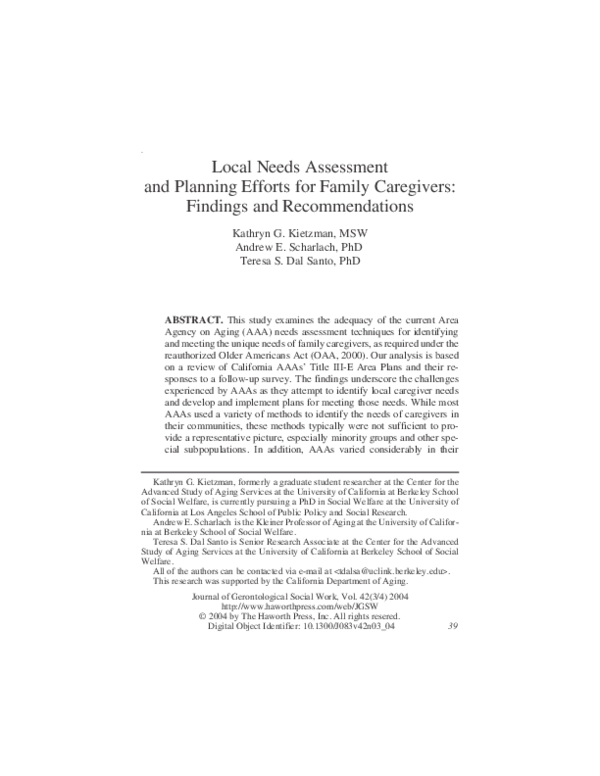 (PDF) Local Needs Assessment and Planning Efforts for Family Caregivers