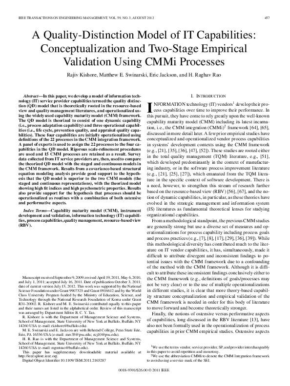 (PDF) A Quality-Distinction Model of IT Capabilities: Conceptualization and Two-Stage Empirical ...