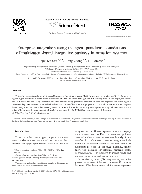 (PDF) Enterprise integration using the agent paradigm: foundations of multi-agent-based ...