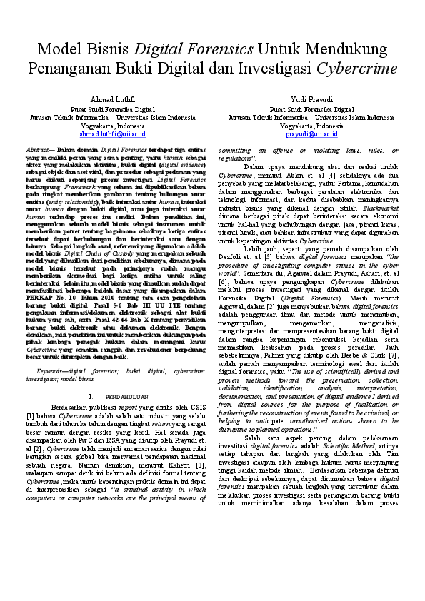Model Bisnis Digital Forensics Untuk Mendukung Penanganan Bukti Digital dan Investigasi Cybercrime