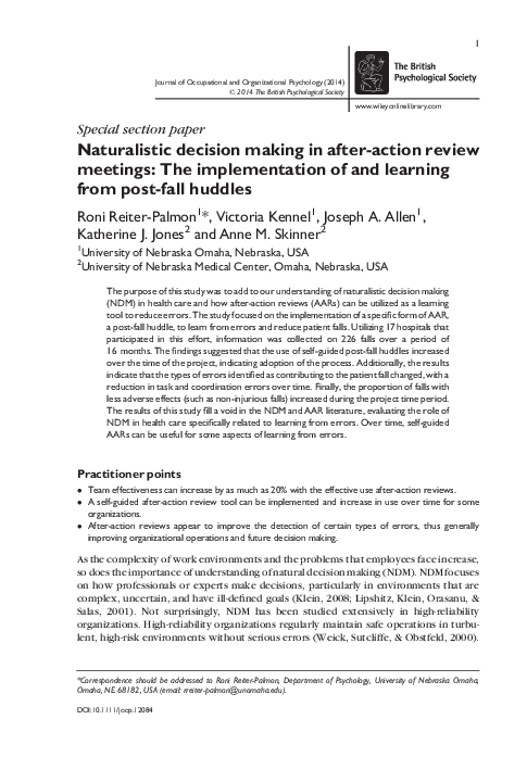 (PDF) Naturalistic decision making in after-action review meetings: The ...