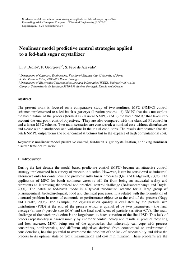 (PDF) Nonlinear model predictive control strategies applied to a fed ...