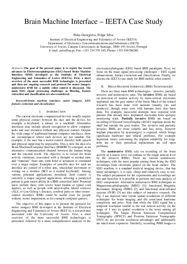 (PDF) Brain Machine Interface—IEETA case study