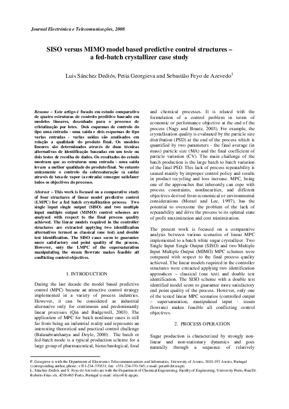 (PDF) SISO versus MIMO model based predictive control structures: a fed-batch crystallizer case ...