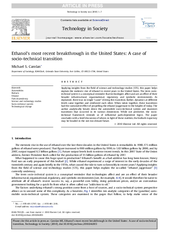 (PDF) Ethanol’s most recent breakthrough in the United States: A case ...