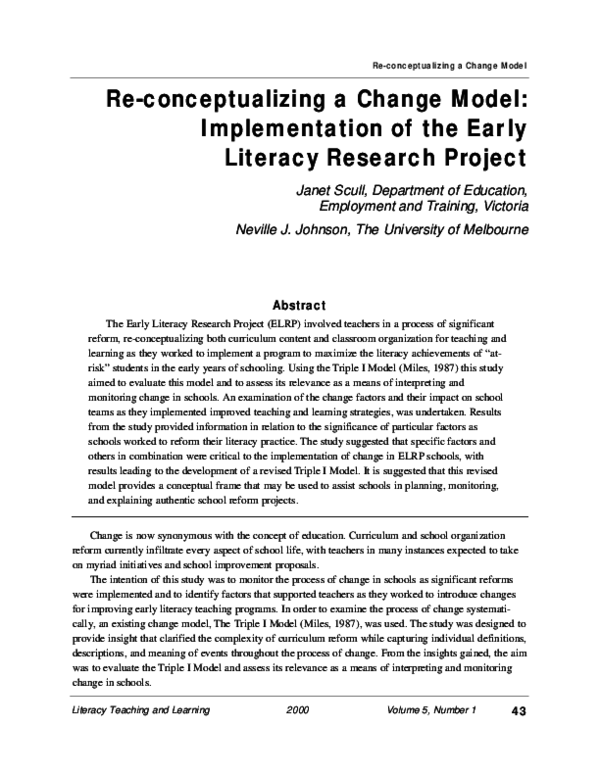 (PDF) Re-conceptualizing a Change Model: Implementation of the Early ...