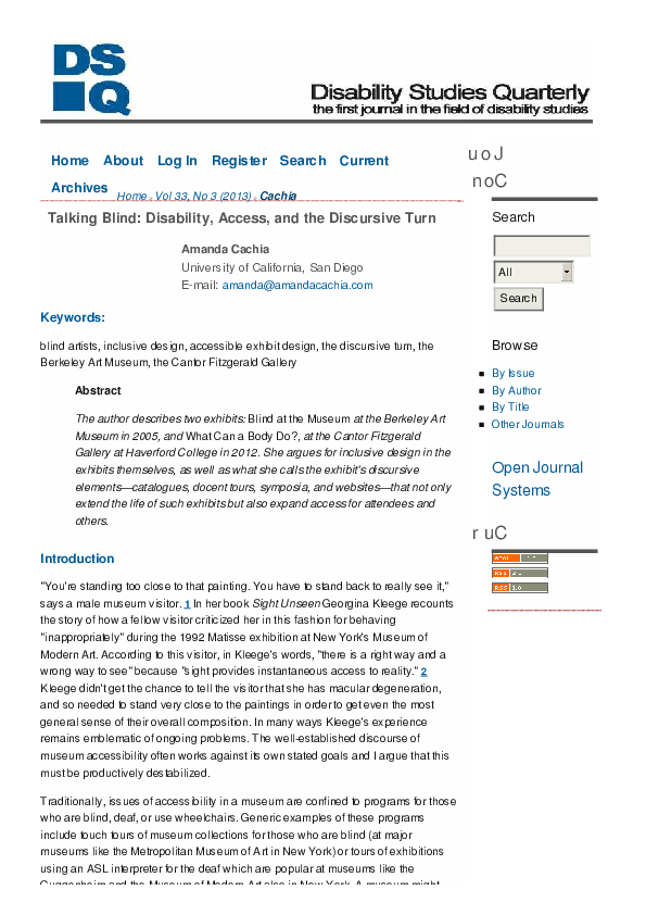 (PDF) Talking Blind: Disability, Access and the Discursive Turn ...