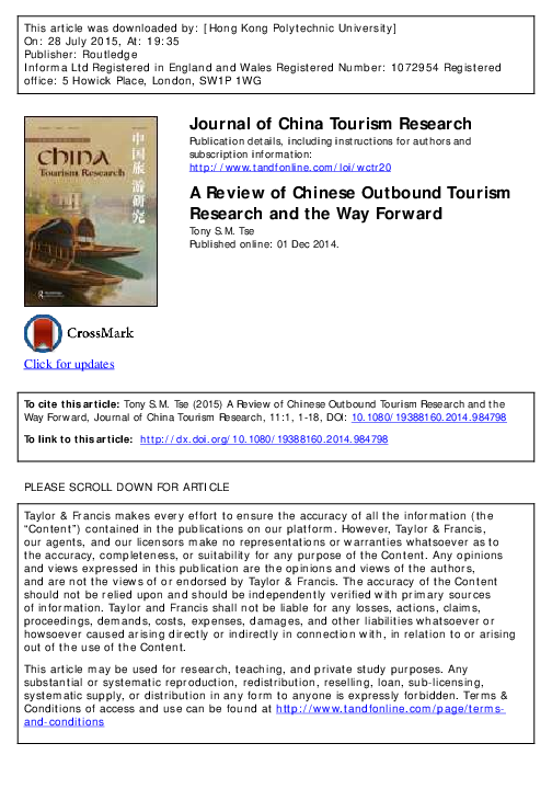(PDF) A Review of Chinese Outbound Tourism Research and the Way Forward